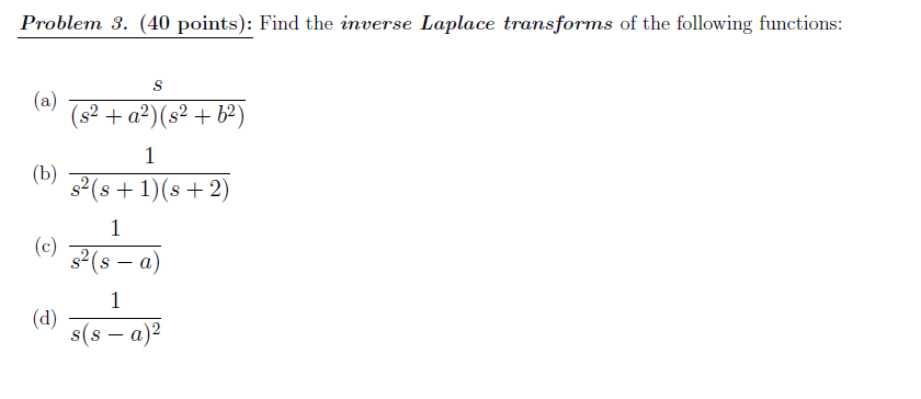 Solved Problem 3. (40 points): Find the inverse Laplace | Chegg.com