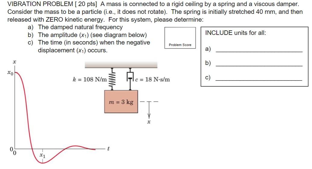 Solved VIBRATION PROBLEM [ 20 pts] A mass is connected to a | Chegg.com