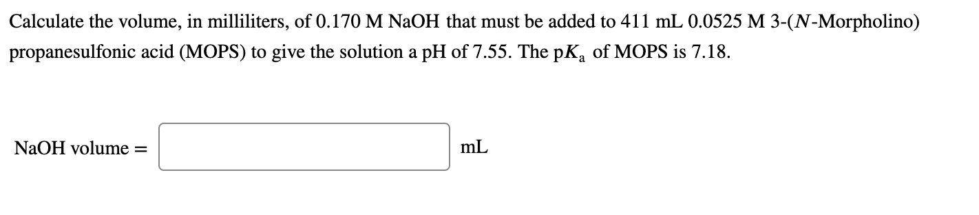 Solved Calculate the volume, in milliliters, of 0.170 M NaOH | Chegg.com