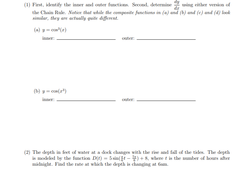 Solved (1) First, identify the inner and outer functions. | Chegg.com