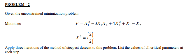 Solved PROBLEM -2 Given the unconstrained minimization | Chegg.com