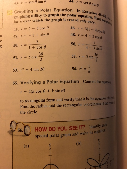 Solved θ 43. r-sec θ tan Graphing a Polar Equation In Exe | Chegg.com