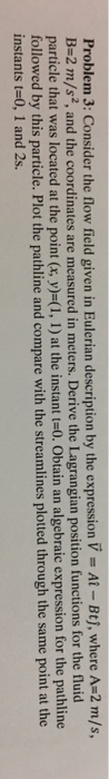 Solved Problem 3: Consider the flow field given in Eulerian | Chegg.com