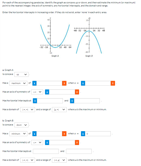 Solved For each of the accompanying parabolas, identify the | Chegg.com