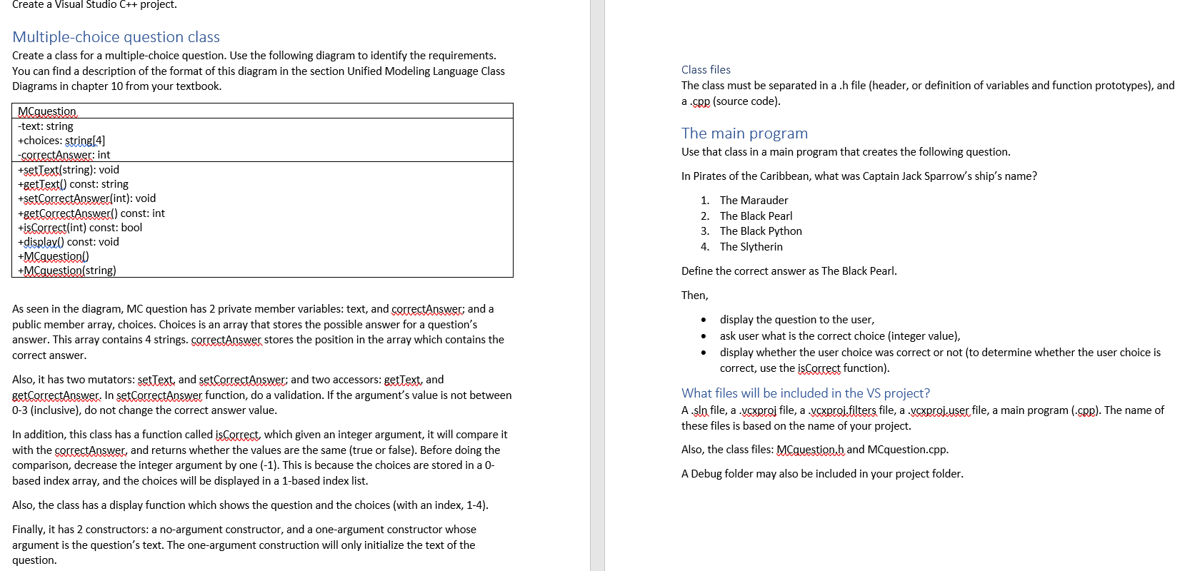 Solved Create a Visual Studio C++ project. Multiple-choice | Chegg.com