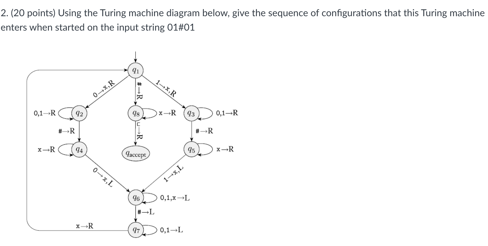 Solved 2. (20 points) Using the Turing machine diagram | Chegg.com Solved 2. (20 points) Using the Turing machine diagram | Chegg.com