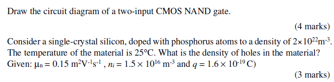 [Solved]: Draw the circuit diagram of a two-input CMOS NAN
