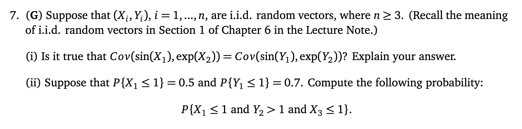 Solved 7. (G) Suppose that (Xi,Yi),i=1,…,n, are i.i.d. | Chegg.com