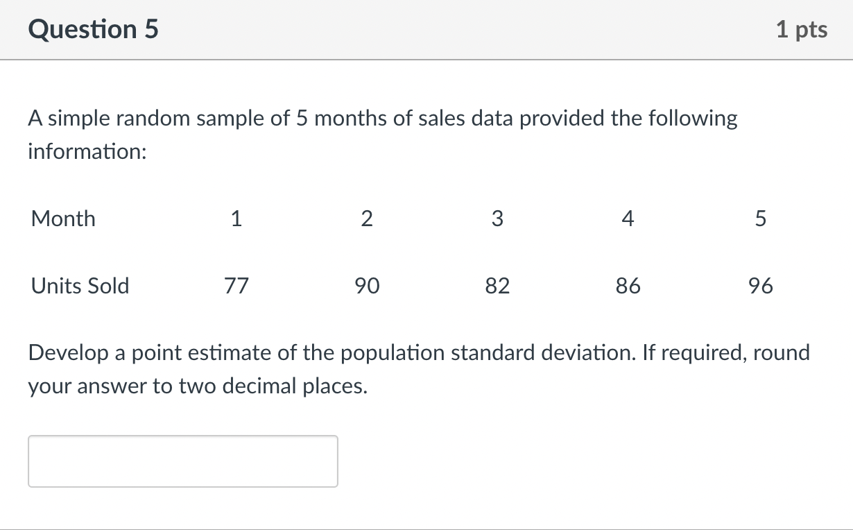 Solved A simple random sample of 5 months of sales data | Chegg.com