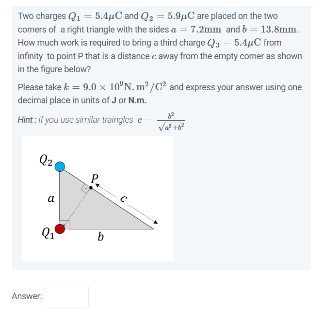 Solved Two charges Q1=5.4μC and Q2=5.9μC are placed on the | Chegg.com