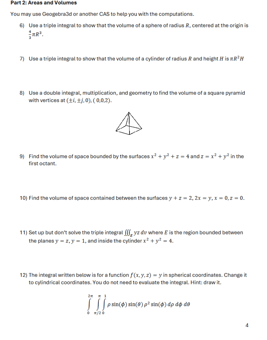 Solved Part 2: Areas and VolumesYou may use Geogebra3d or | Chegg.com