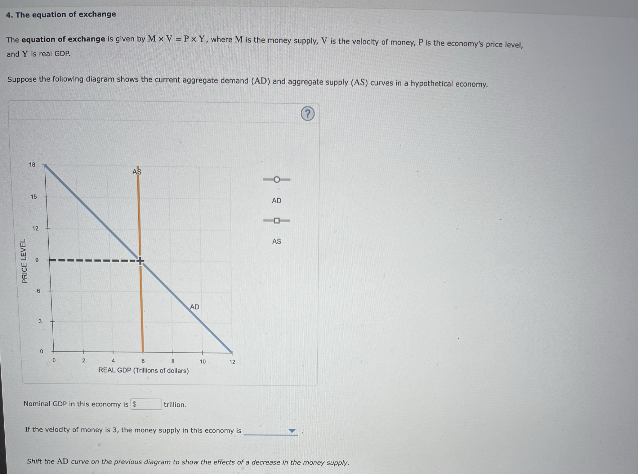 Solved The equation of exchange is given by M×V=P×Y, where M | Chegg.com