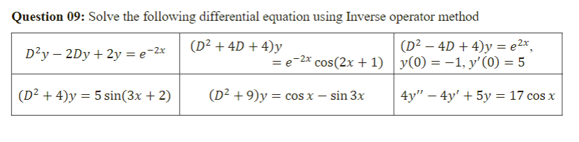Solved Question 09: Solve the following differential | Chegg.com