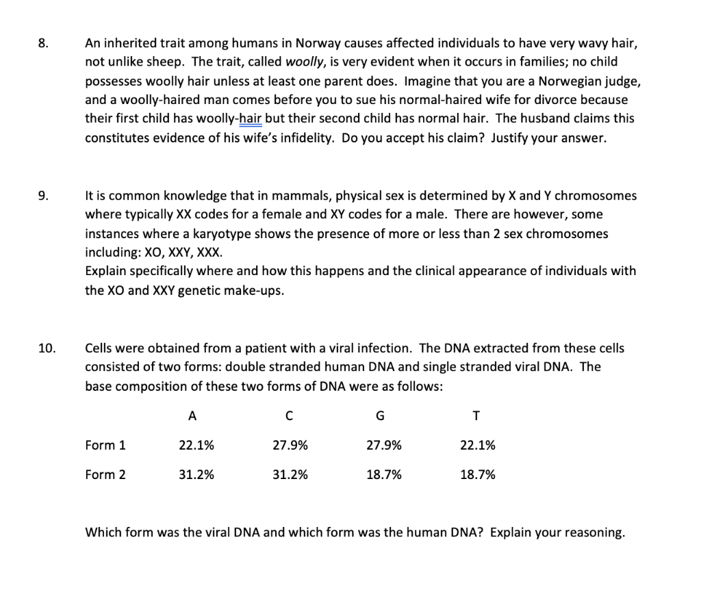 Solved 8. An inherited trait among humans in Norway causes | Chegg.com