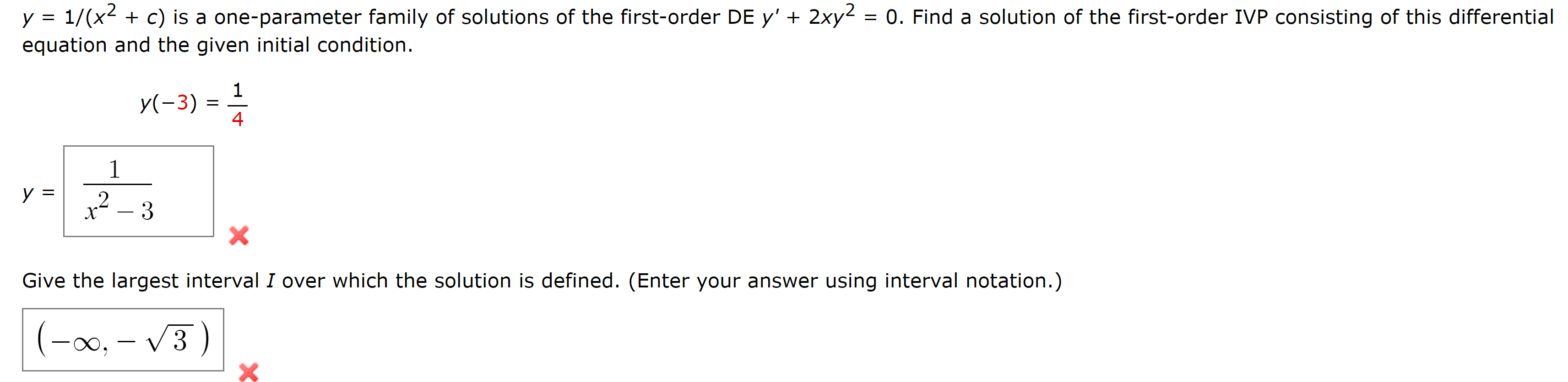 Solved y=1/(x2+c) is a one-parameter family of solutions of | Chegg.com