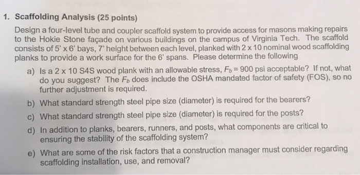 1. Scaffolding Analysis (25 points) Design a | Chegg.com