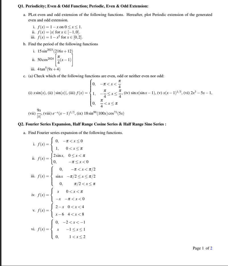 Solved Q1. ﻿Periodicity; Even & Odd Function; Periodic, Even | Chegg.com