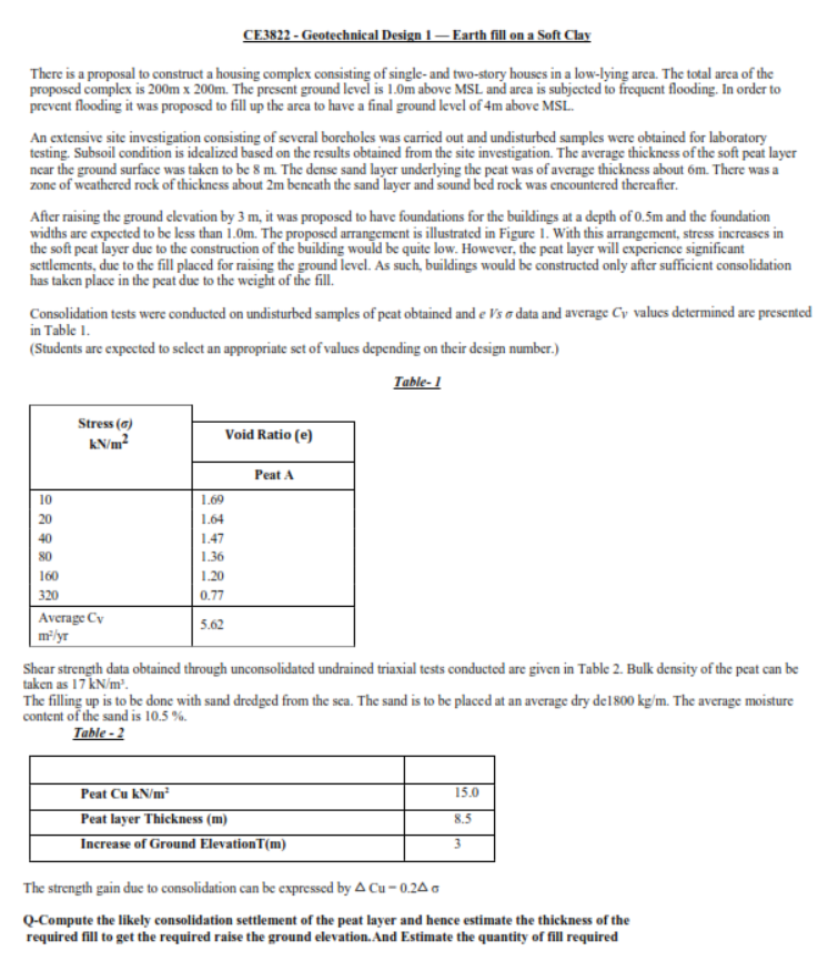 Solved CE 3822 - ﻿Geotechnical Design 1 - ﻿Earth fill on a | Chegg.com
