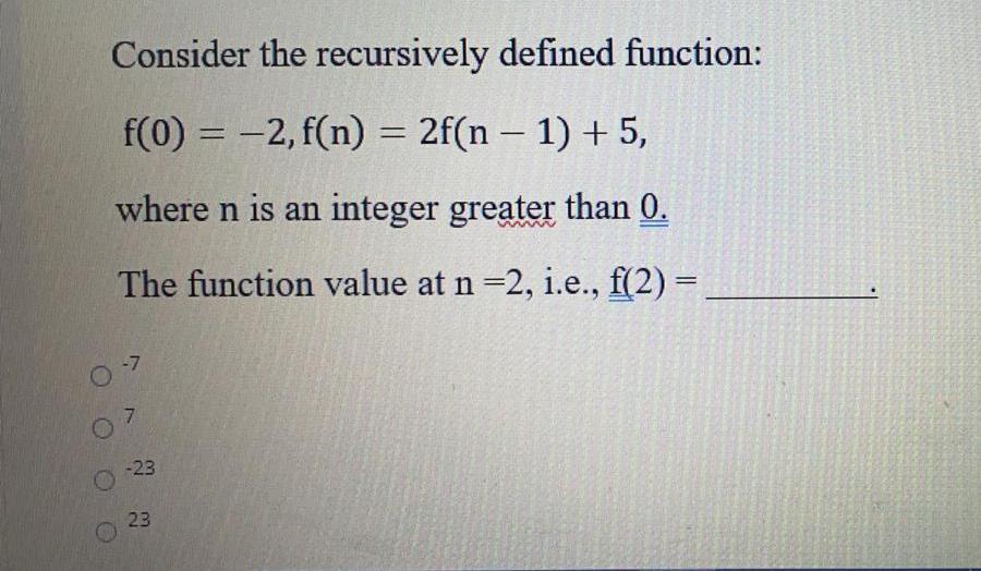 Solved Consider the recursively defined function: f(0) = | Chegg.com