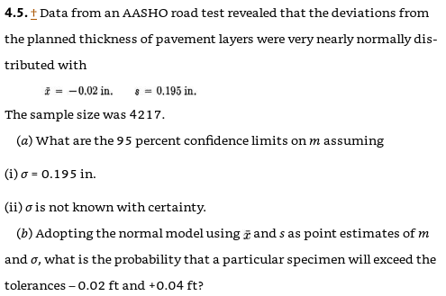 Solved 4.5.t Data from an AASHO road test revealed that the | Chegg.com