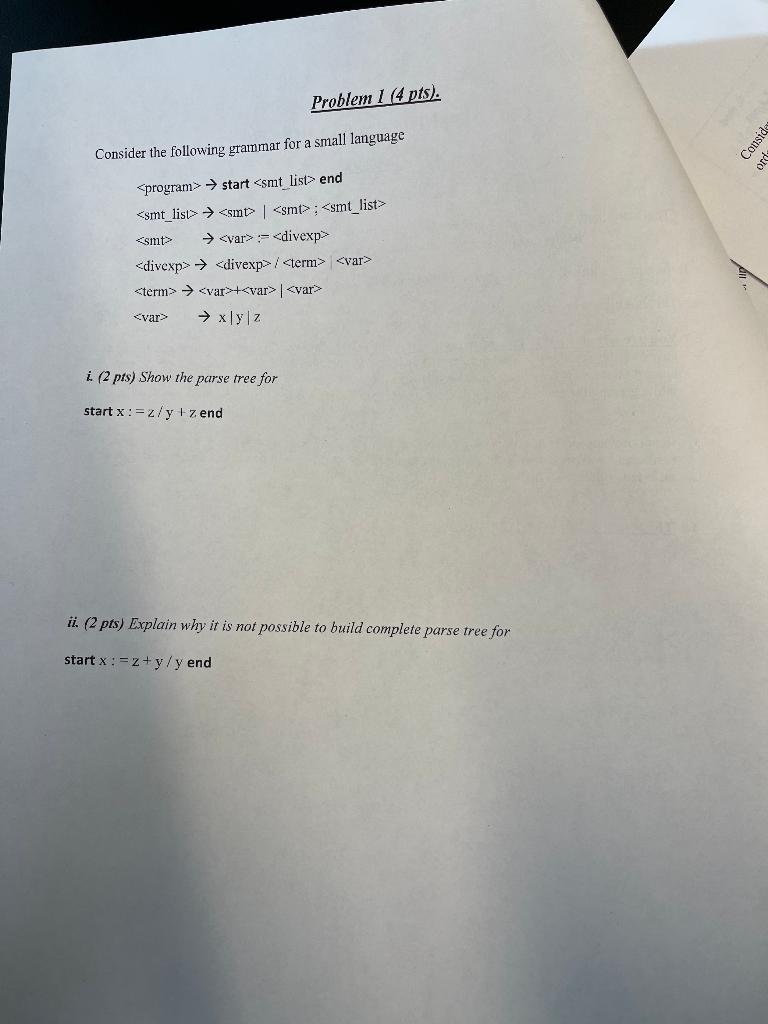 Solved Consider the following grammar for a small language