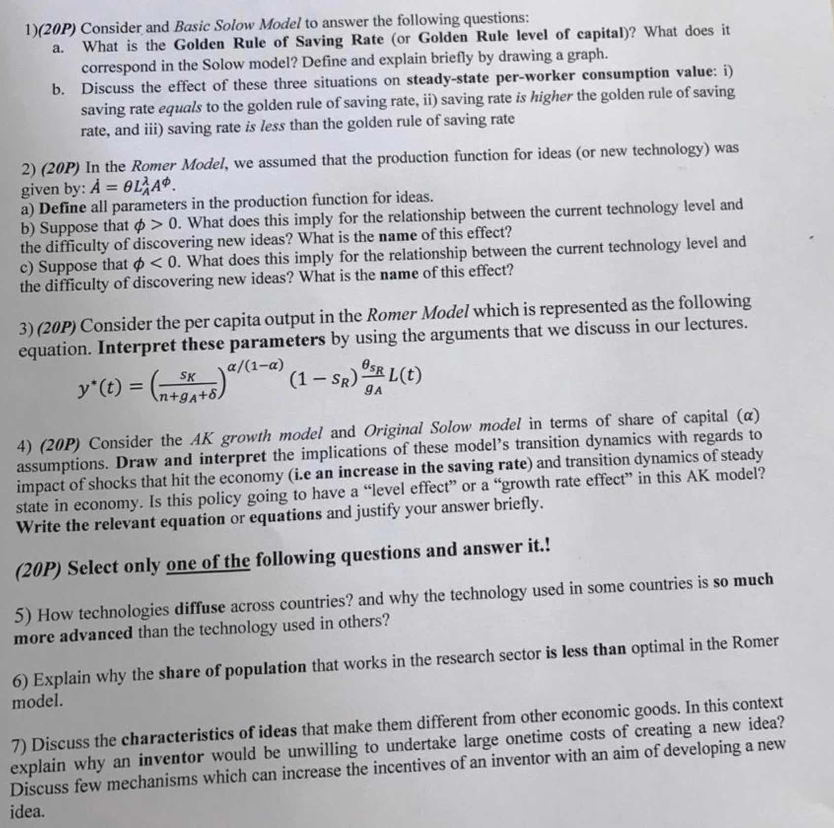 Solved (20P) ﻿Consider and Basic Solow Model to answer the | Chegg.com