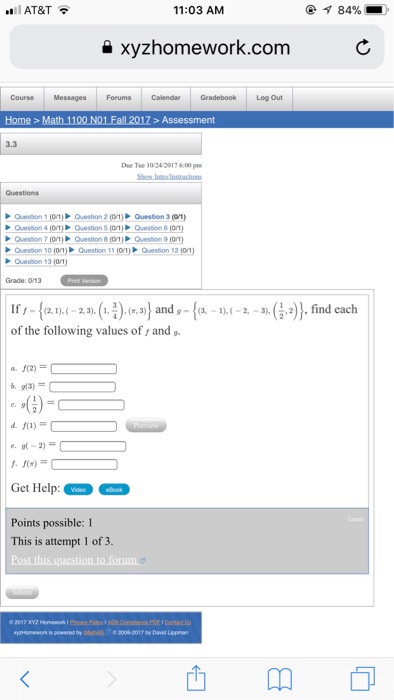 Solved AT&T 11:03 AM @ダ84%- 슬 xyzhomework.com CourseMessages | Chegg.com