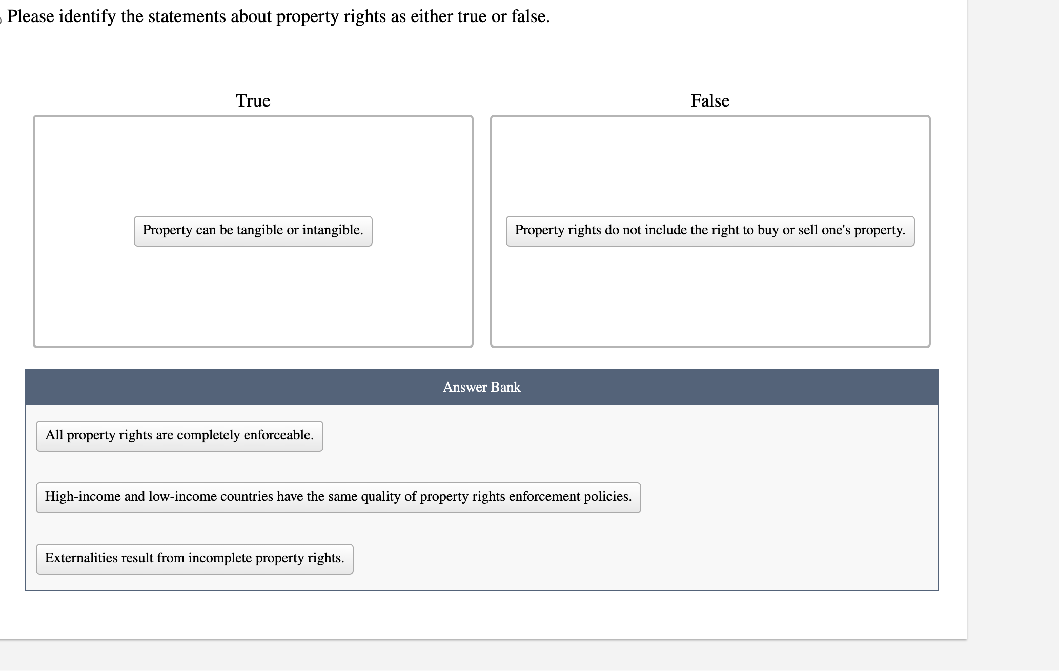 Solved Please identify the statements about property rights | Chegg.com