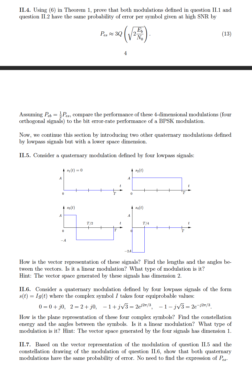 Part II - Quaternary modulations, M = 4 signals II.1. | Chegg.com