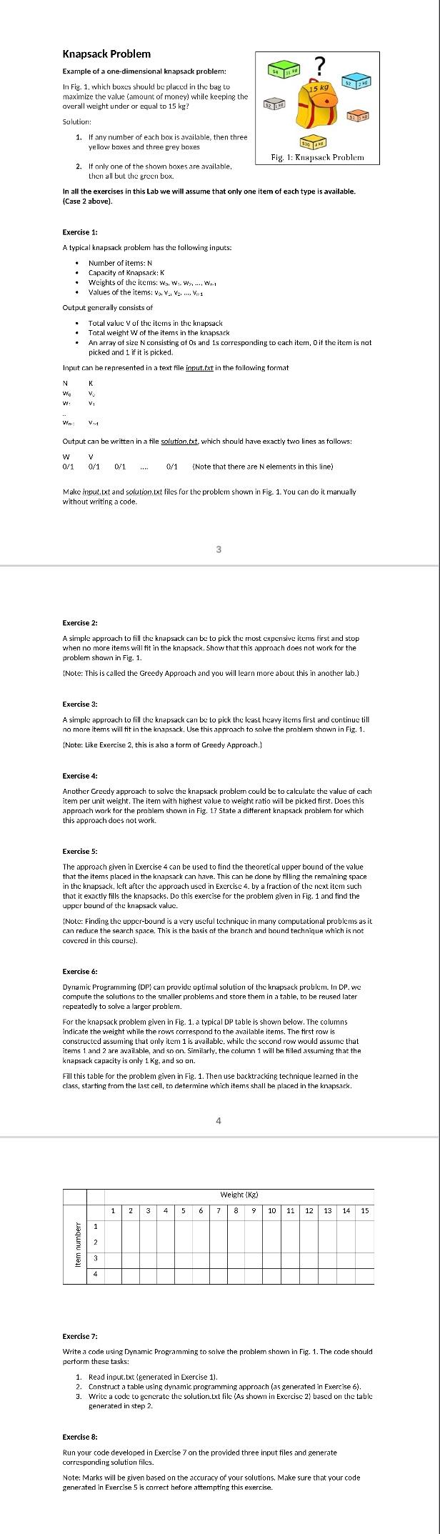 Solved Knapsack Problem Example of a one-dimensional | Chegg.com Solved Knapsack Problem Example of a one-dimensional | Chegg.com