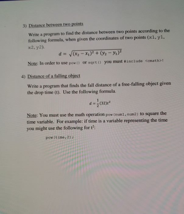 Solved 3) Distance between two points Write a program to | Chegg.com
