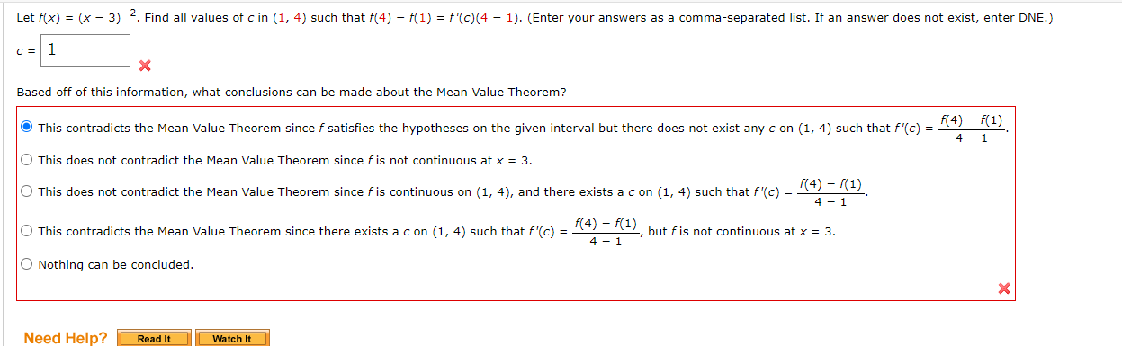 Solved Let f(x)=(x−3)−2. Find all values of c in (1,4) such | Chegg.com