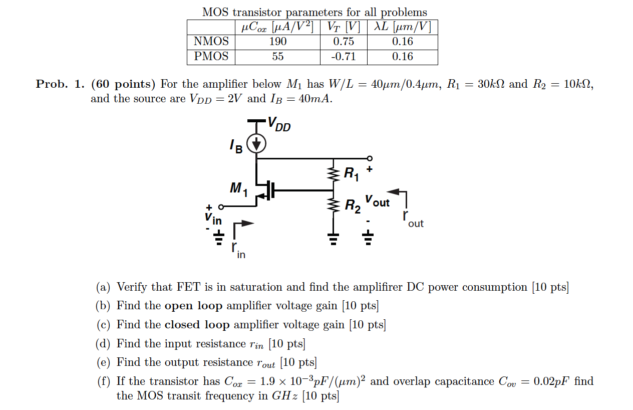 Mos Transistor Parameters For All Problems U Cox