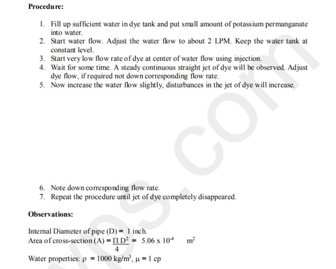 Solved REYNOLDS APPARATUS Objective: To study the flow | Chegg.com