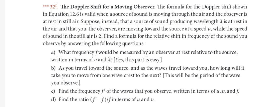 Solved ***32. The Doppler Shift for a Moving Observer. The | Chegg.com