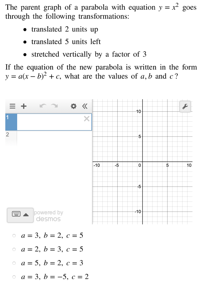 Solved The parent graph of a parabola with equation y = x2 | Chegg.com