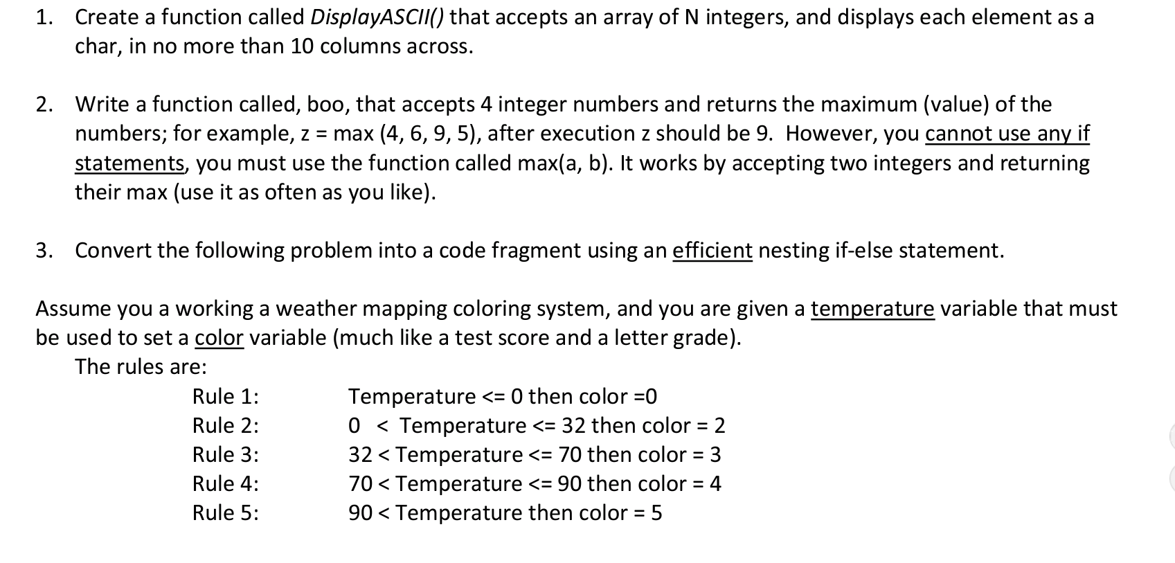 Solved 1. Create a function called DisplayASCII() that | Chegg.com