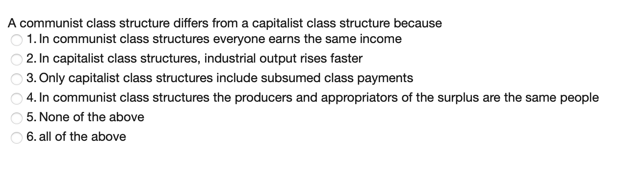 Solved A communist class structure differs from a capitalist | Chegg.com