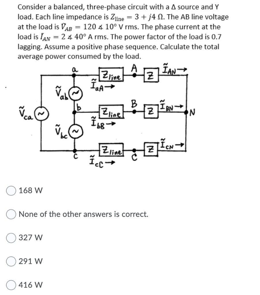 Solved Consider a balanced, three-phase circuit with a | Chegg.com