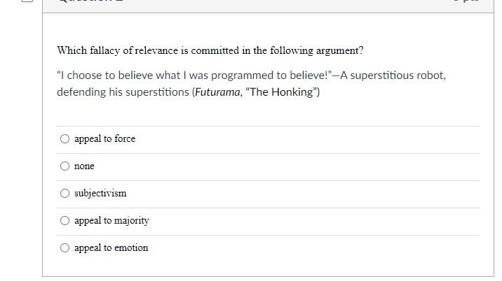Solved Which fallacy of relevance is committed in the | Chegg.com