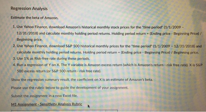 Solved Regression Analysis Estimate the beta of Amazon. 1. | Chegg.com
