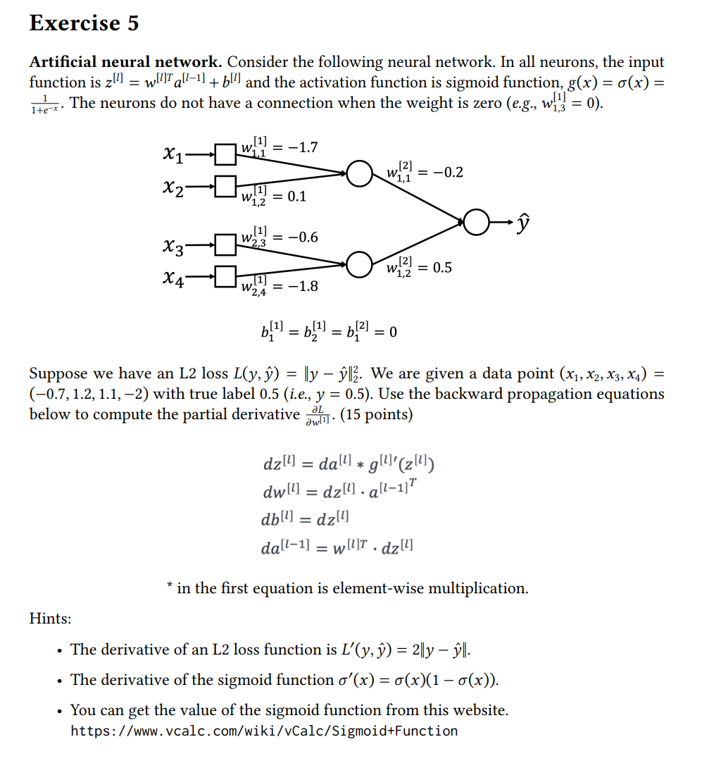 Solved Artificial Neural Network Consider The Following 