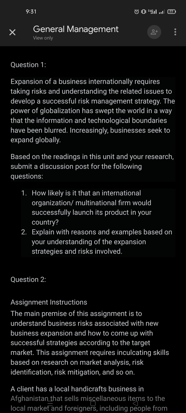 Solved Question 1: Expansion of a business internationally | Chegg.com