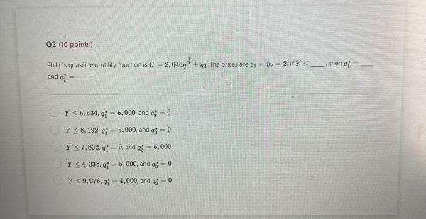Solved Philip's quasilinear utility function is | Chegg.com