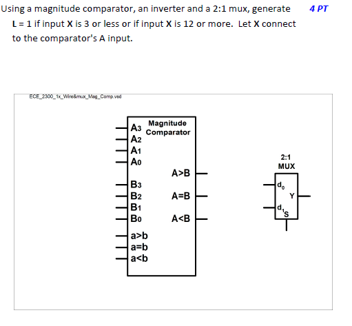 Solved 4 PT Using a magnitude comparator, an inverter and a | Chegg.com