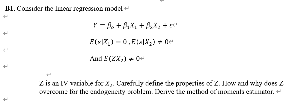 Solved B1. Consider the linear regression model Y = B. + | Chegg.com
