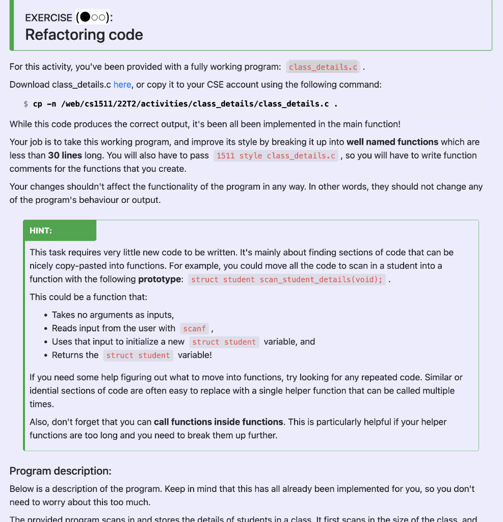 EXERCISE 00): Refactoring code For this activity, | Chegg.com
