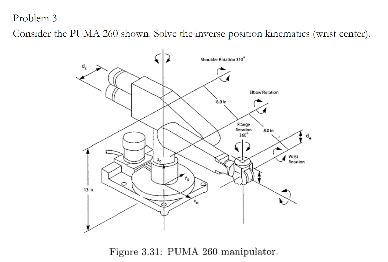 Solved Problem 3 Consider the PUMA 260 shown. Solve the | Chegg.com