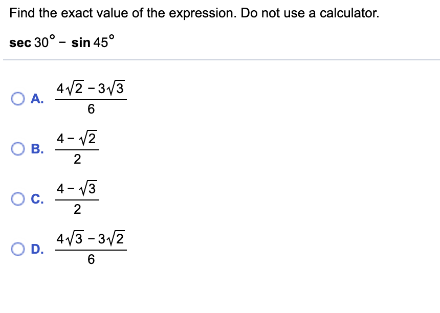 Solved Find the exact value of the expression. Do not use a | Chegg.com
