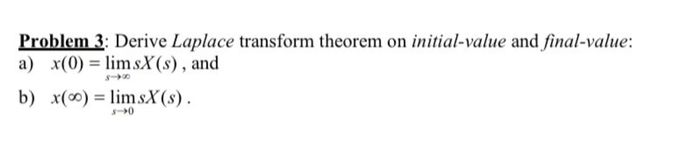 Solved Problem 3: Derive Laplace transform theorem on | Chegg.com